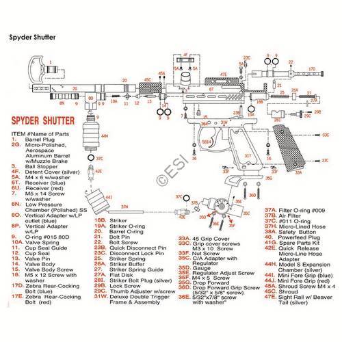 Kingman Spyder Shutter Parts and Diagram – TippmannParts