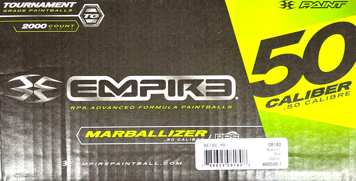 Empire Marballizer 50Cal Paintballs - 2000ct Case (White & Blue Swirl ...